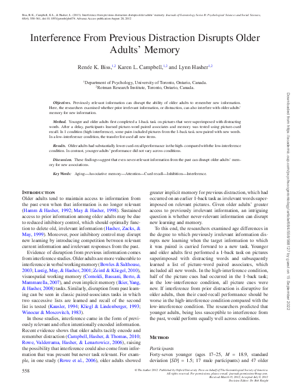 (PDF) Interference From Previous Distraction Disrupts Older Adults' Memory