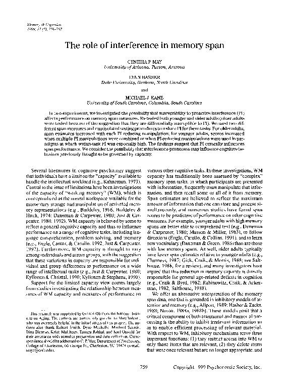 (PDF) The role of interference in memory span