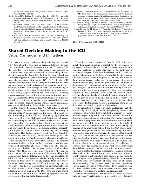 (PDF) Shared Decision-Making in the ICU