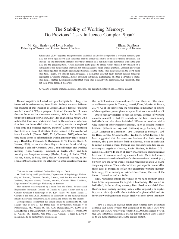 (PDF) The stability of working memory: do previous tasks influence ...