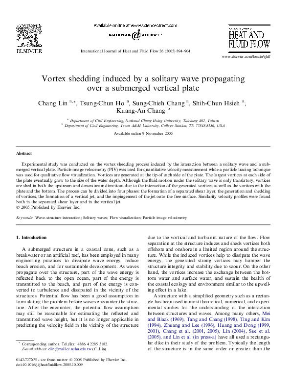 (PDF) Vortex shedding induced by a solitary wave propagating over a ...