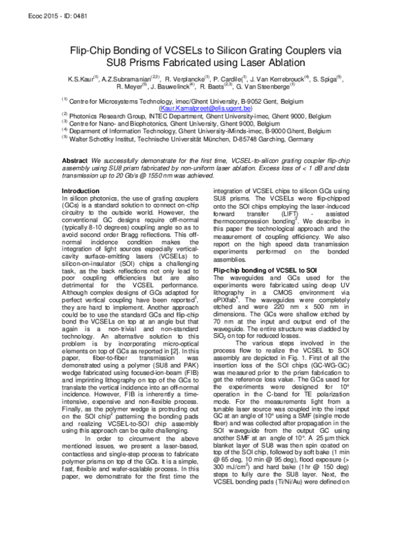 (PDF) Flip-chip bonding of VCSELs to silicon grating couplers via SU8 ...