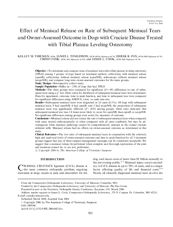 (PDF) Effect of Meniscal Release on Rate of Subsequent Meniscal Tears ...