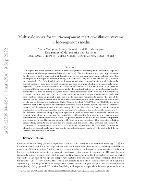 (PDF) Multiscale solver for multi-component reaction-diffusion systems in heterogeneous media