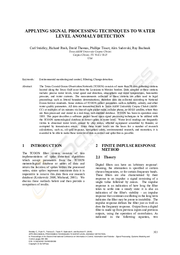 (PDF) Applying Signal Processing Techniques to Water Level Anomaly ... (PDF) Applying Signal Processing Techniques to Water Level Anomaly ...