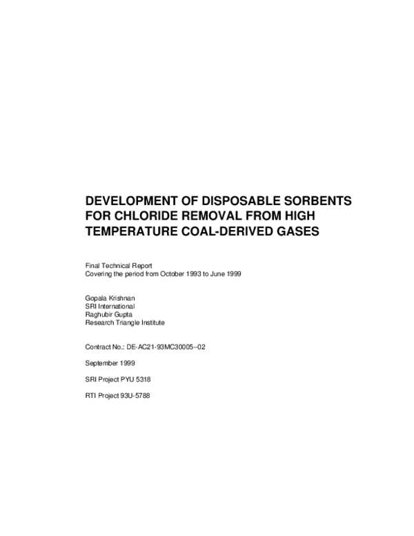 (PDF) Development of Disposable Sorbents for Chloride Removal from High ...