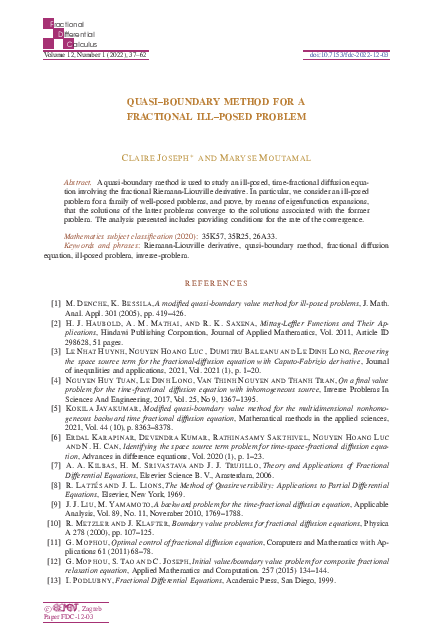 (PDF) Quasi-boundary method for a fractional ill-posed problem