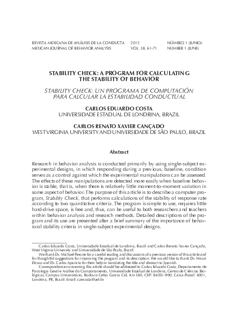 (PDF) Stability Check: A Program for Calculating the Stability of Behavior