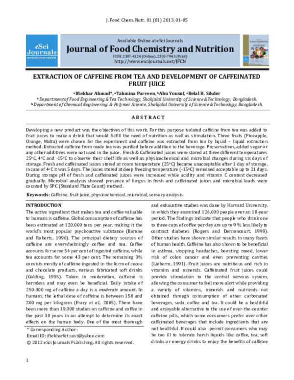 (PDF) Extraction of Caffeine from Tea and Development of Caffeinated ...