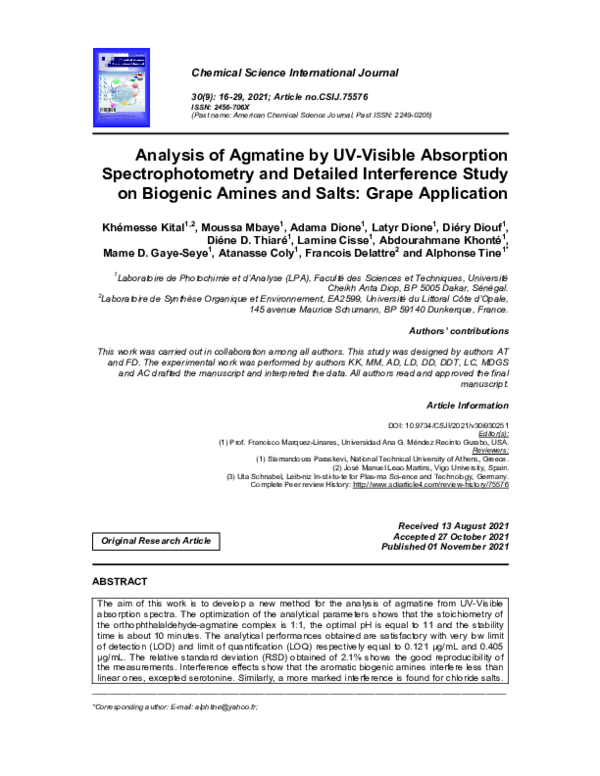(PDF) Analysis of Agmatine by UV-Visible Absorption Spectrophotometry ...