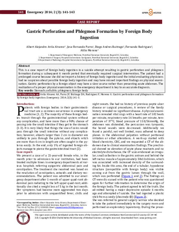 (PDF) Gastric Perforation and Phlegmon Formation by Foreign BodyIngestion