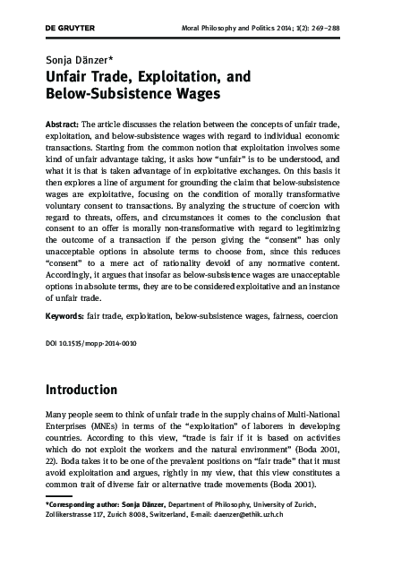 (PDF) Unfair Trade, Exploitation, and Below-Subsistence Wages