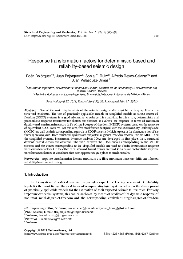 (PDF) Response transformation factors for deterministic-based and reliability-based seismic design