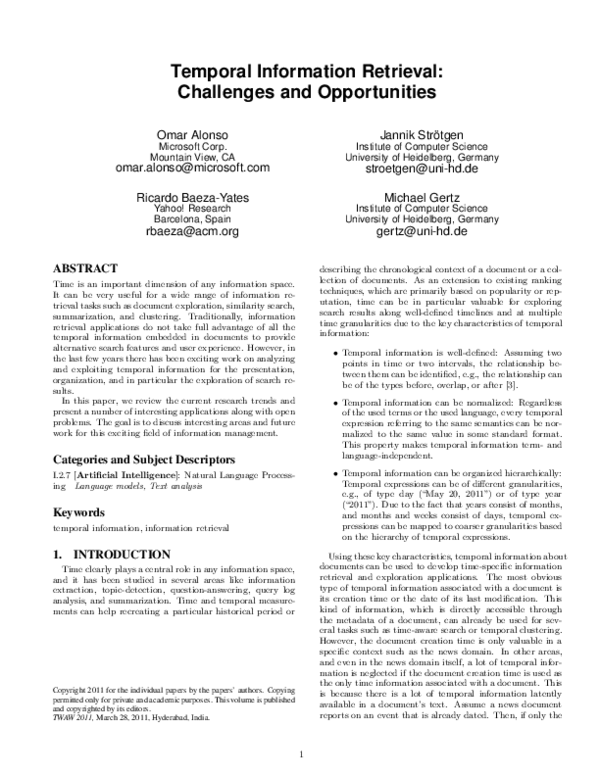 (PDF) Temporal information retrieval: Challenges and opportunities
