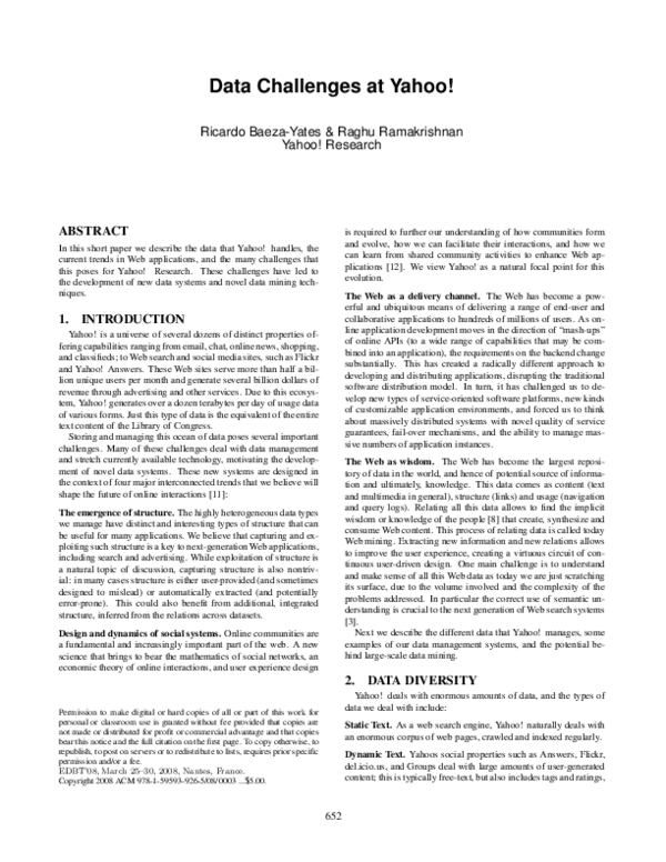 (PDF) Data challenges at Yahoo!