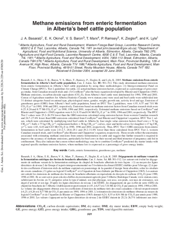 (PDF) Methane emissions from enteric fermentation in Alberta’s beef ...