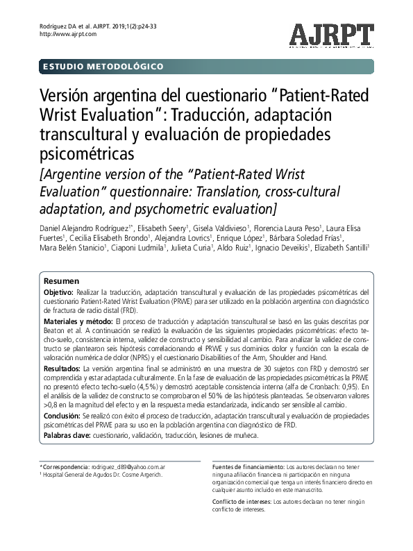 (PDF) Versión argentina del cuestionario "Patient-Rated Wrist ...
