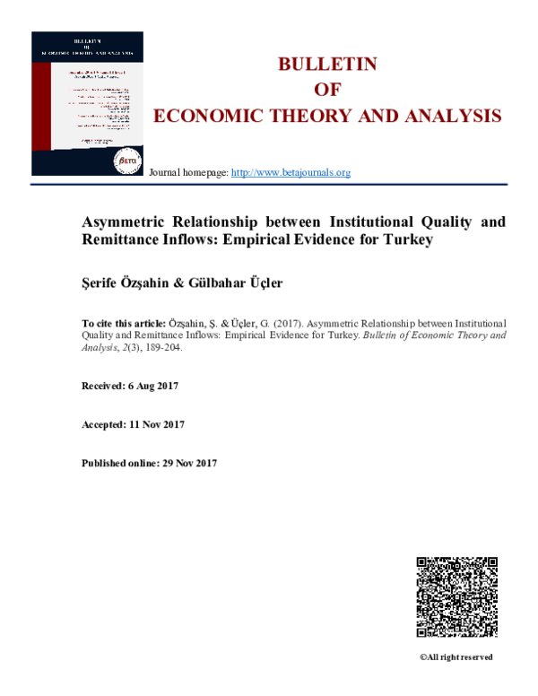 (PDF) Asymmetric Relationship between Institutional Quality and Remittance Inflows: Empirical ...