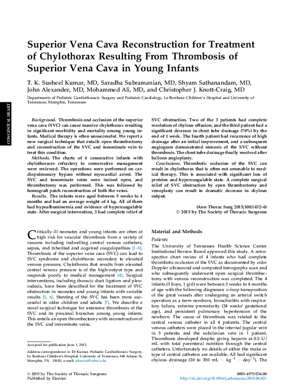 (PDF) Superior Vena Cava Reconstruction for Treatment of Chylothorax ...