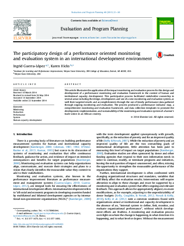 (PDF) The participatory design of a performance oriented monitoring and evaluation system in an ...