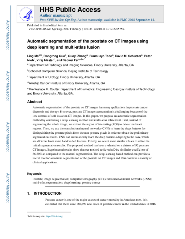 Pdf Automatic Segmentation Of The Prostate On Ct Images Using Deep