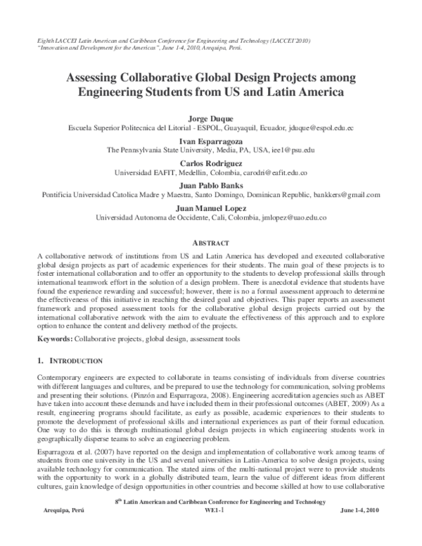 (PDF) Assessing Collaborative Global Design Projects among Engineering ...