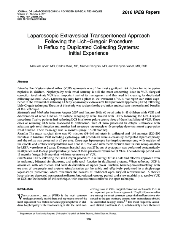 (PDF) Laparoscopic Extravesical Transperitoneal Approach Following the ...