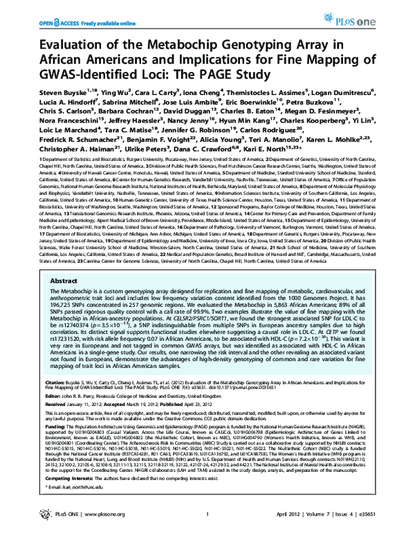 Pdf Evaluation Of The Metabochip Genotyping Array In African