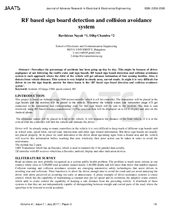 (PDF) RF Based Sign Board Detection and Collision Avoidance System ...
