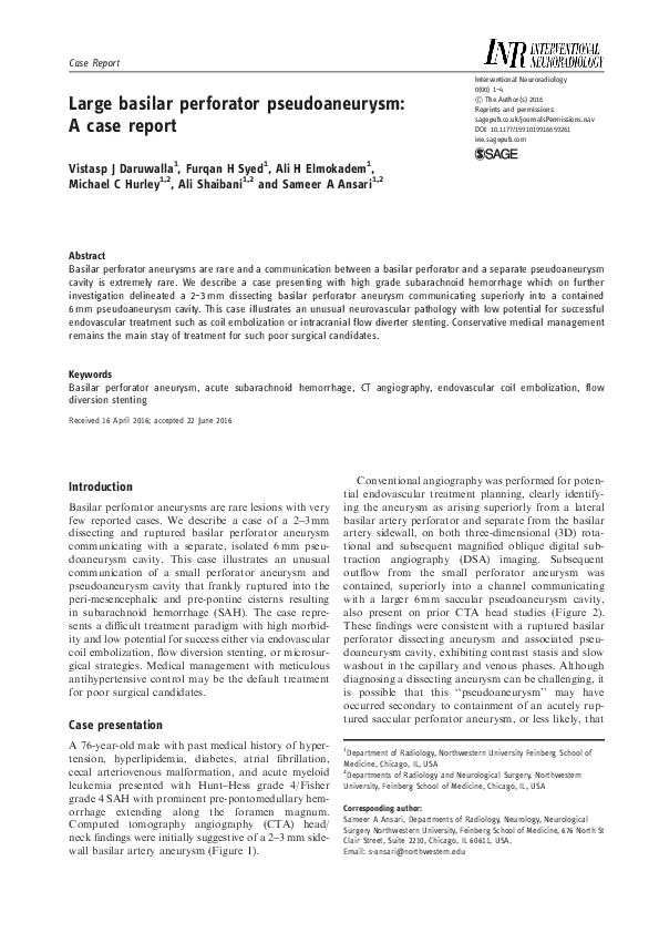 (PDF) Large basilar perforator pseudoaneurysm: A case report