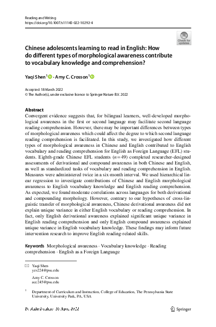 (PDF) Chinese adolescents learning to read in English: How do different ...