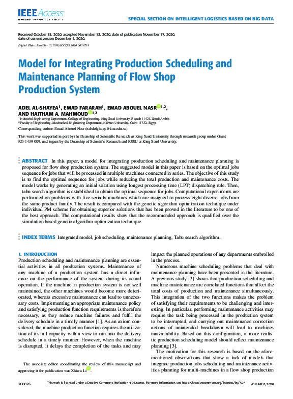 Model for Integrating Production Scheduling and Maintenance Planning of ...