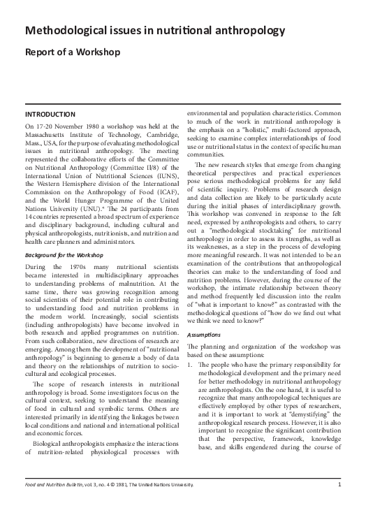 (PDF) Methodological Issues in Nutritional Anthropology