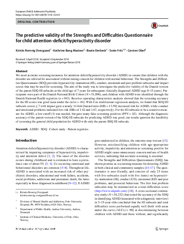 (PDF) The predictive validity of the Strengths and Difficulties ...