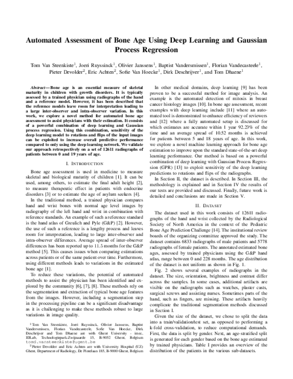 Pdf Automated Assessment Of Bone Age Using Deep Learning And Gaussian Process Regression