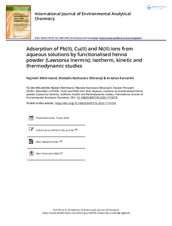 (PDF) Adsorption of Pb(II), Cu(II) and Ni(II) ions from aqueous solutions by functionalised ...