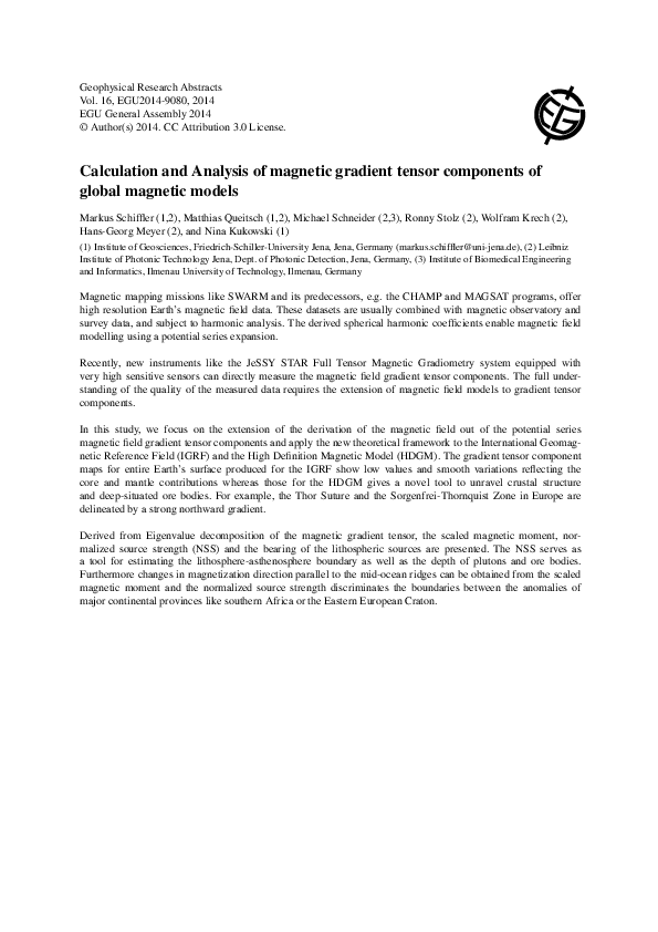 (PDF) Calculation and Analysis of magnetic gradient tensor components of global magnetic models
