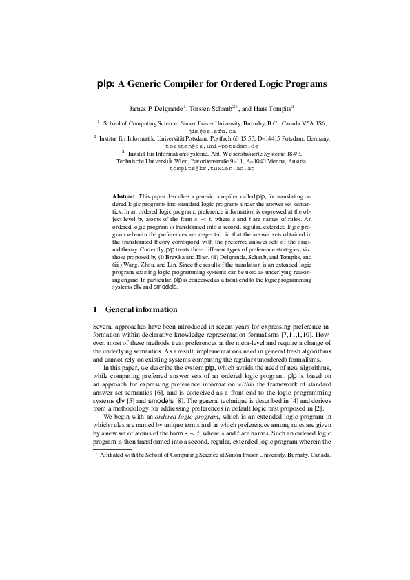 (PDF) plp: A Generic Compiler for Ordered Logic Programs