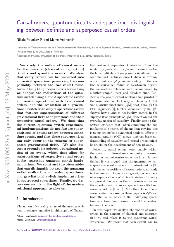 (PDF) Causal orders, quantum circuits and spacetime: distinguishing between definite and ...