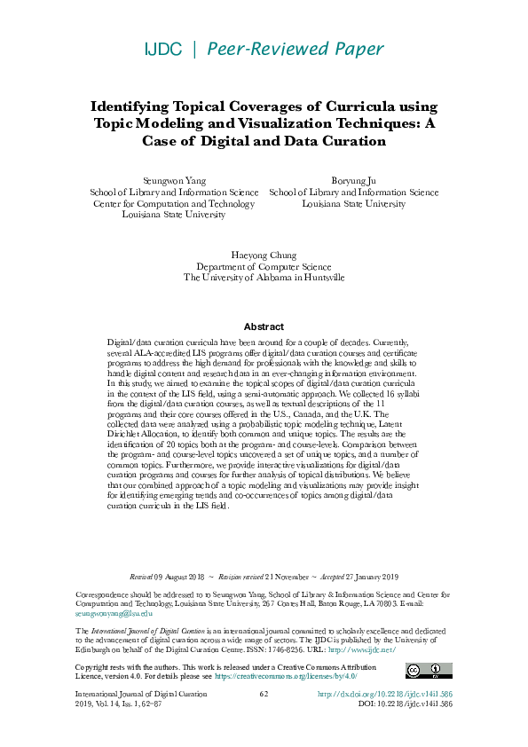 (PDF) Identifying Topical Coverages of Curricula using Topic Modeling ...