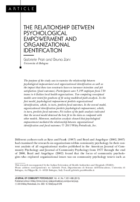 (PDF) The Relationship Between Psychological Empowerment and Organizational Identification