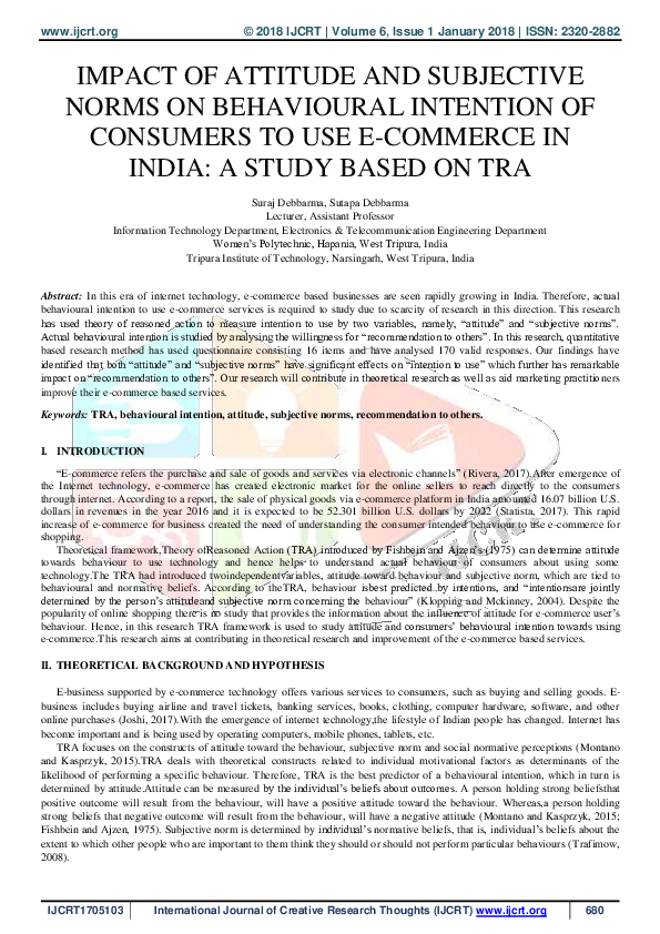 (PDF) Impact of Attitude and Subjective Norms on Behavioural Intention of Consumers to Use E ...