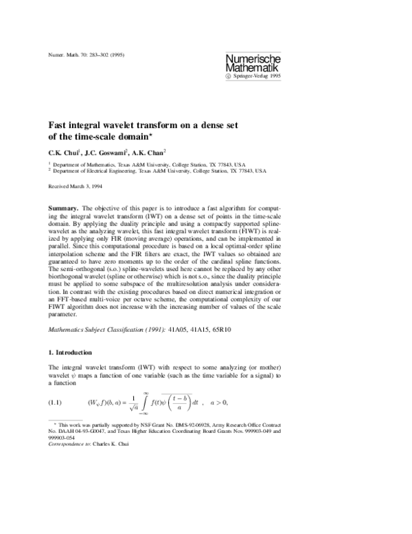 (PDF) Fast integral wavelet transform on a dense set of the time-scale ...