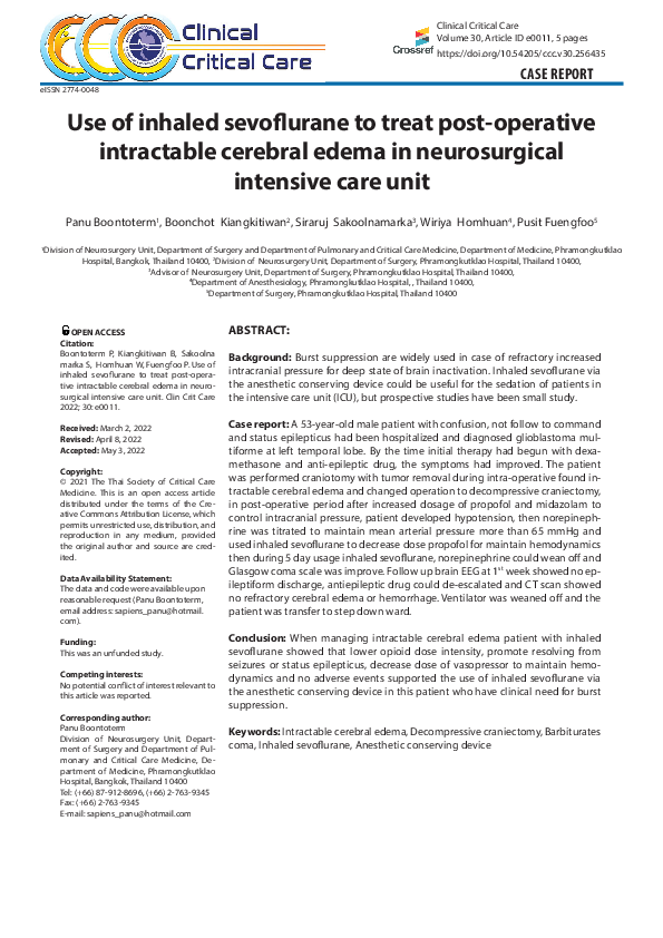 (PDF) Use of inhaled sevoflurane to treat post-operative intractable ...