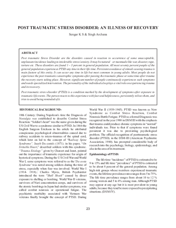 (PDF) Post Traumatic Stress Disorder: An Illness of Recovery