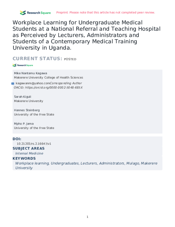 (PDF) Workplace Learning for Undergraduate Medical Students at a ...