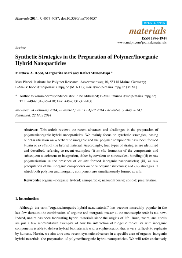 (PDF) Synthetic Strategies in the Preparation of Polymer/Inorganic ...