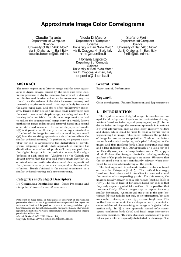 (PDF) Approximate image color correlograms