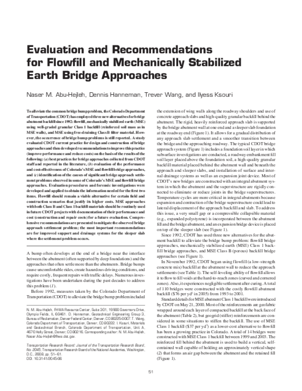 (PDF) Evaluation and Recommendations for Flowfill and Mechanically ...