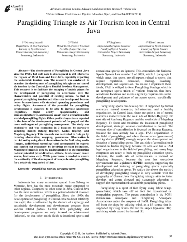 (PDF) Paragliding Triangle as Air Tourism Icon in Central Java